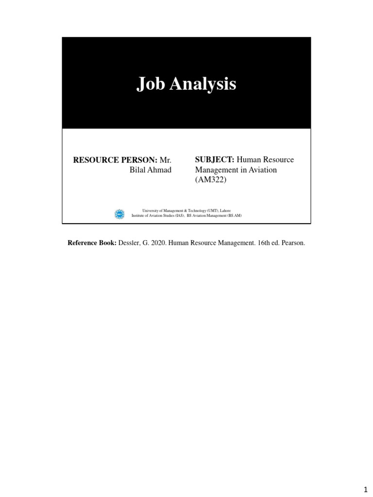 7-8 Lecture (Job Analysis) - AM 322 - HRM in Aviation | PDF | Business ...
