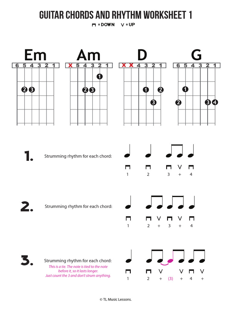 Guitar Chords and Rhythm Worksheet 1 | PDF