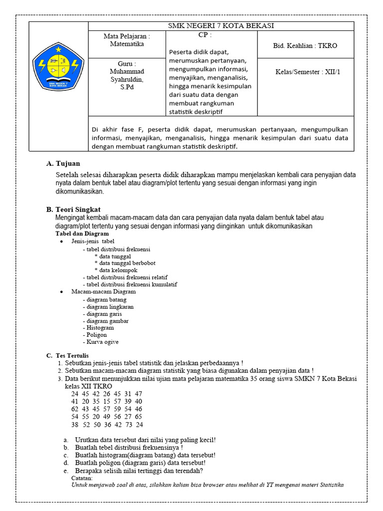 Jobsheet MTK Xii - Tkro Sas 1 | PDF | Metode & Bahan Ajar
