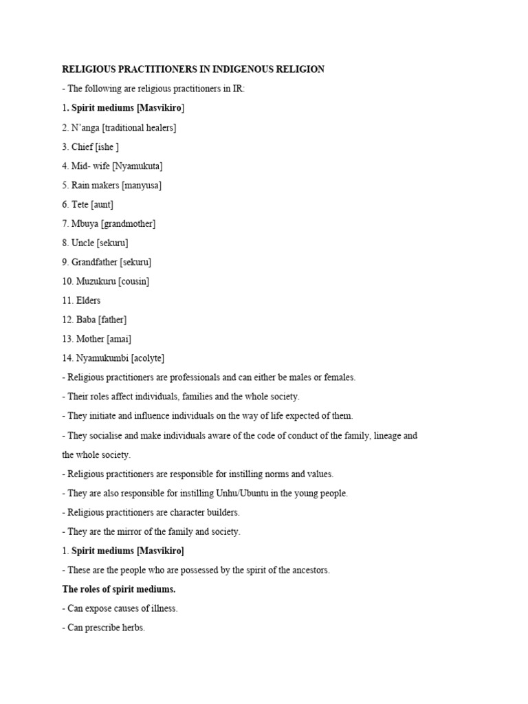 Roles of Practitioners in Indigenous Religion | PDF | Shrine