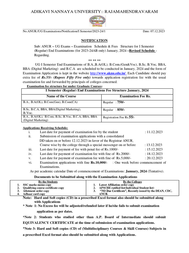 I SEM Revised Notification | PDF