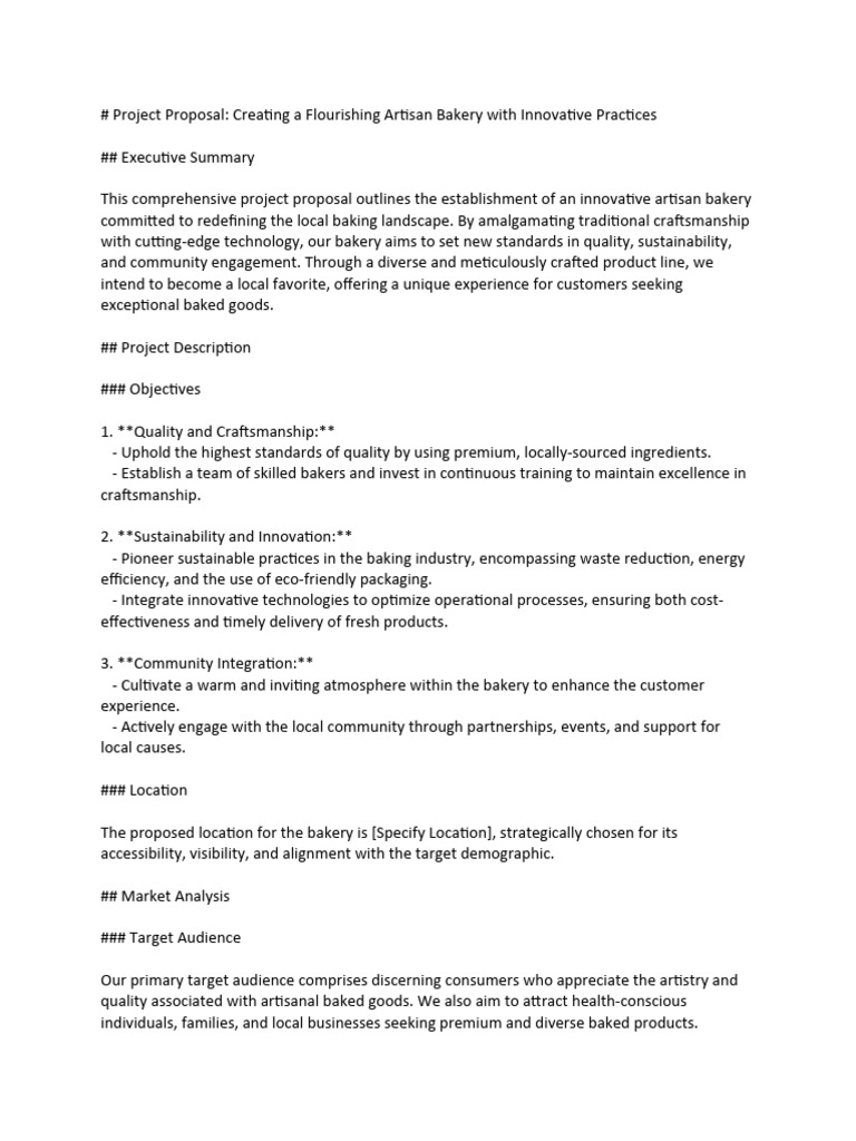 Project Proposal | PDF | Bakery | Target Audience