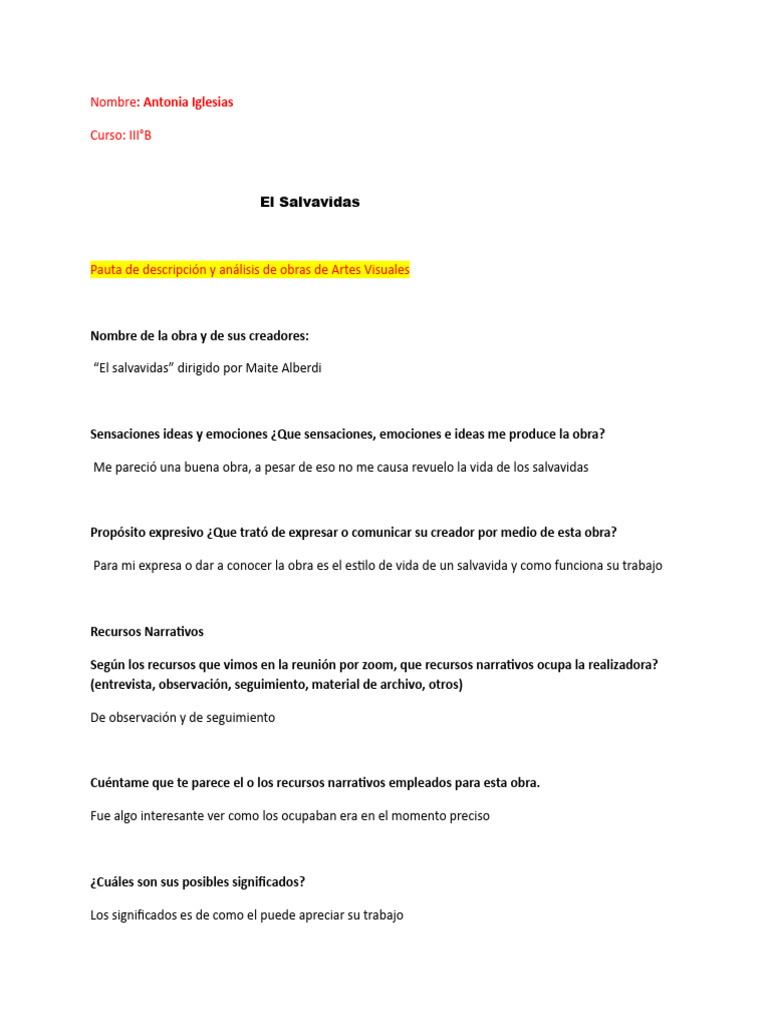 Análisis de "El Salvavidas" de Maite Alberdi | PDF | Artes del Lenguaje ...