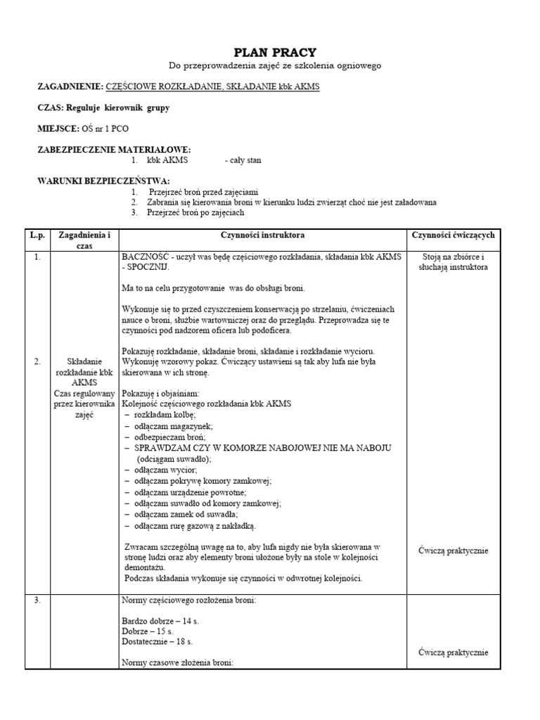 Plan Pracy - Rozkładanie I Składanie KBK AK | PDF