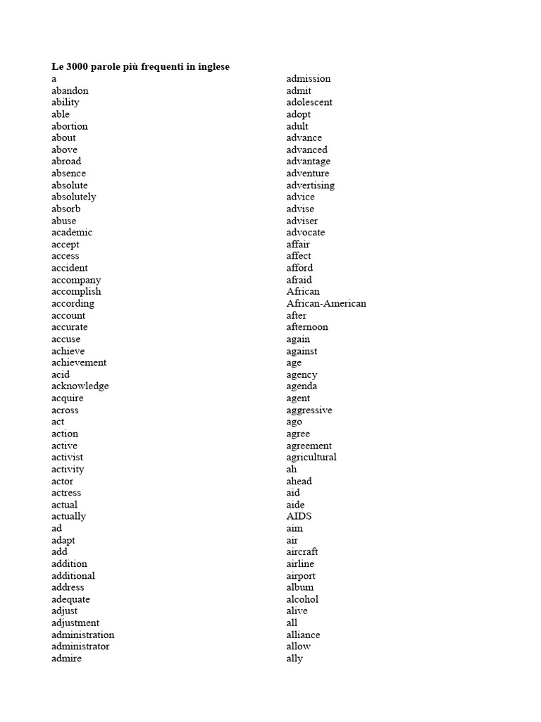 Le 3000 Parole Più Frequenti in Inglese | PDF