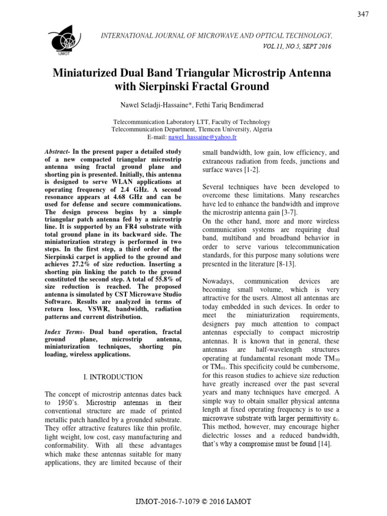 Miniaturized Dual Band Triangular Microstrip Antenna With Sierpinski ...