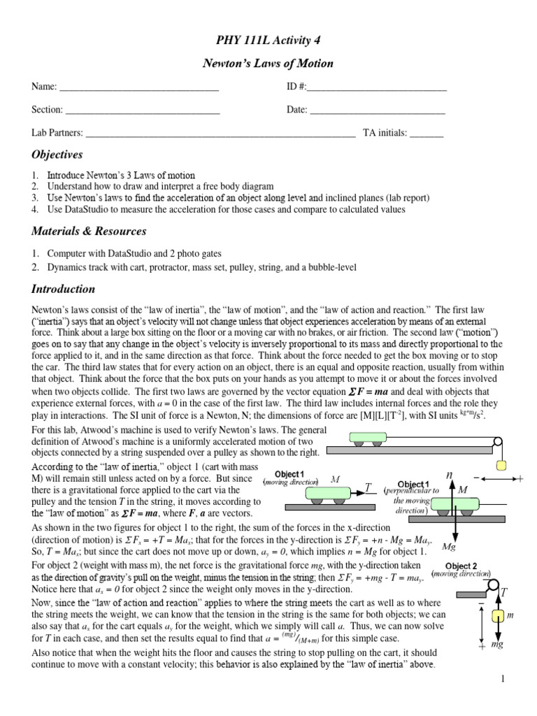Newton's Laws in Motion Experiment | PDF | Force | Newton's Laws Of Motion