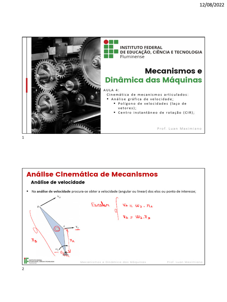 Aula 04 - Mecanismos e Dinâmica Das Máquinas | PDF | Cinemática | Velocidade