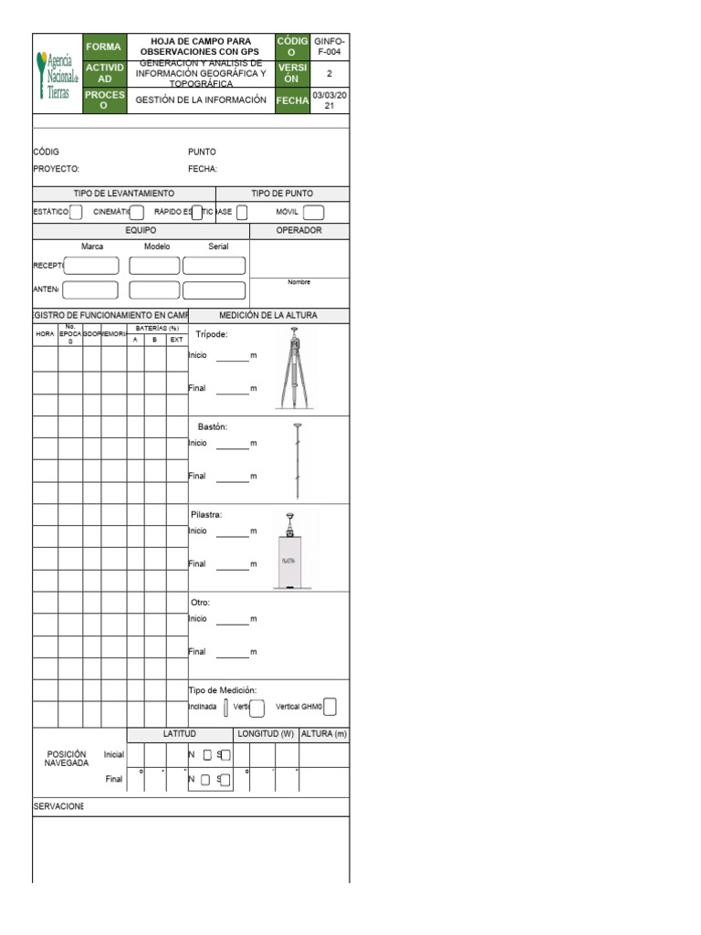 Hoja de Campo GPS GINFO-F004 | PDF | Sistema de Posicionamiento Global ...