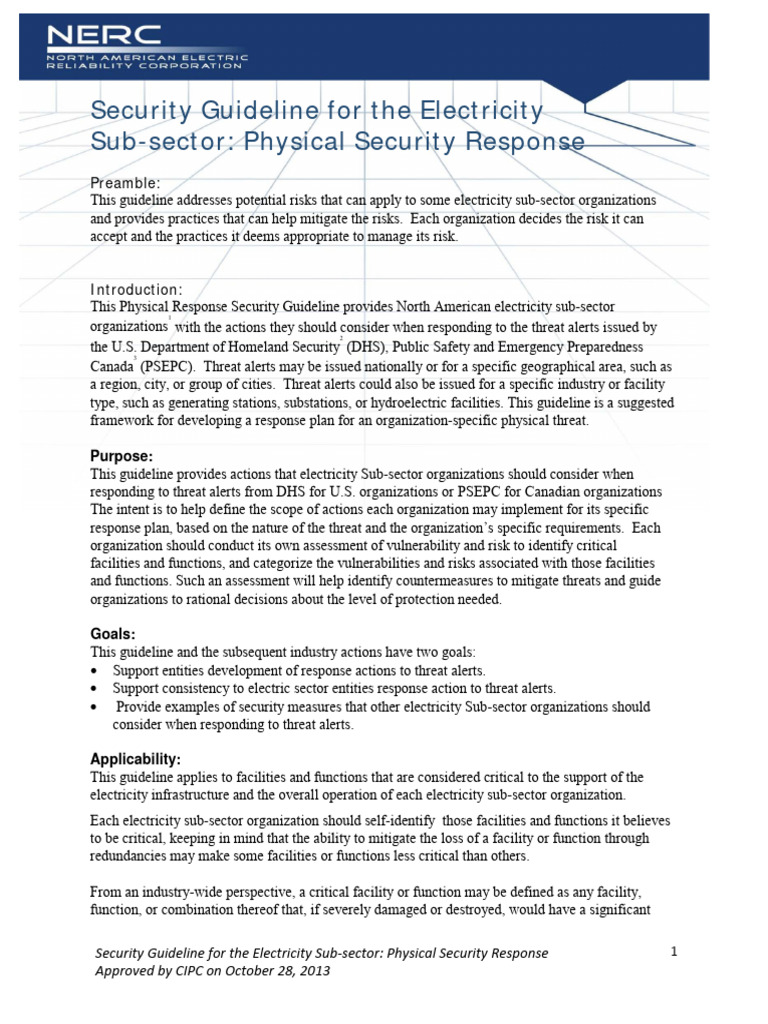 NERC Electricity - Sector - Physical - Security - Guideline | PDF | Computer Security | Security