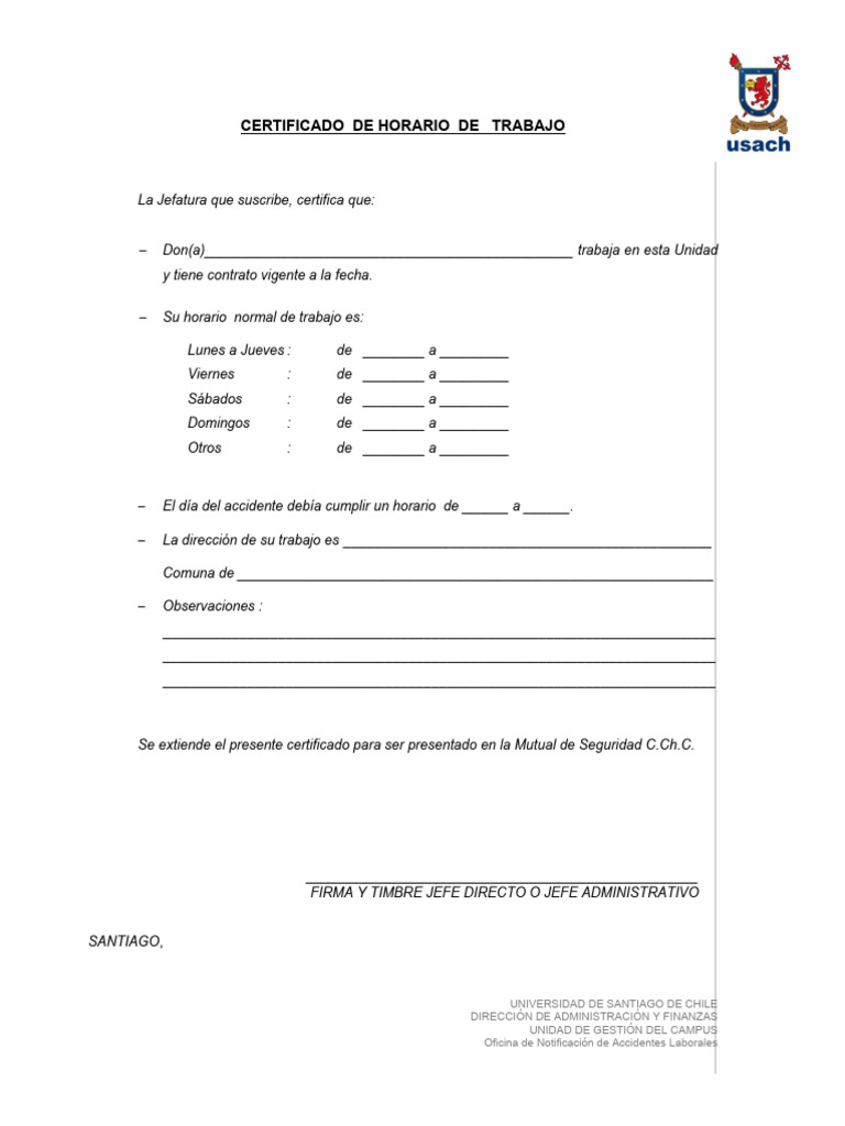 Formato de Certificado de Horario Laboral 1 | PDF