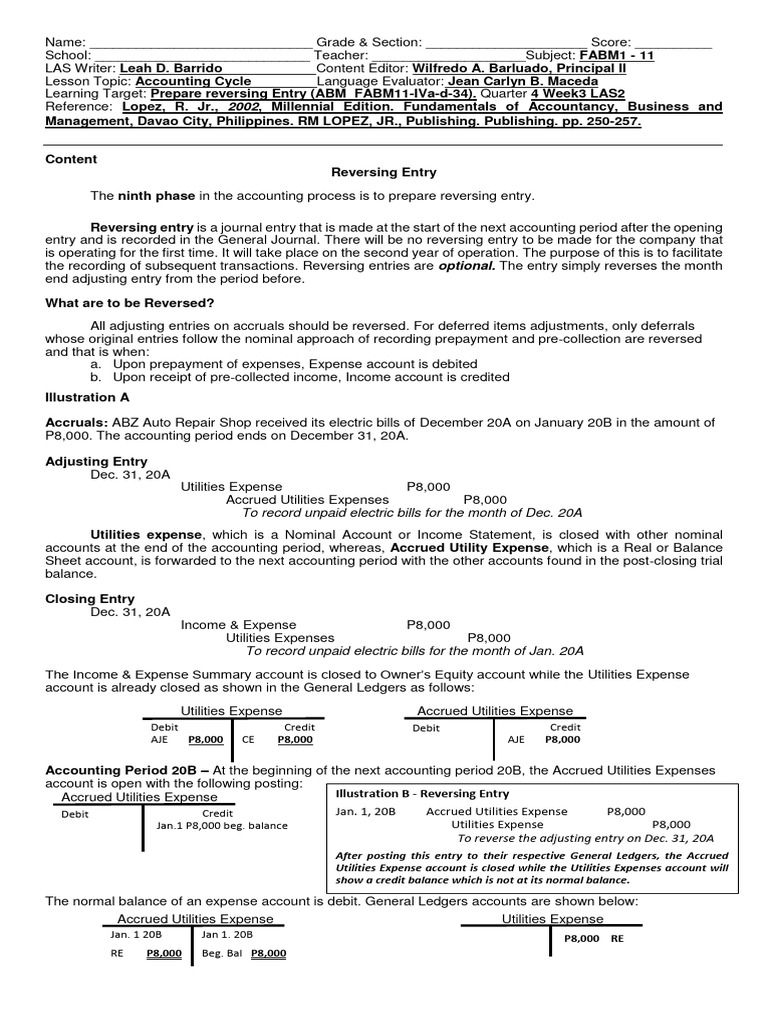 FABM1 11 Quarter 4 Week 3 Las 2 | PDF | Debits And Credits | Accounting