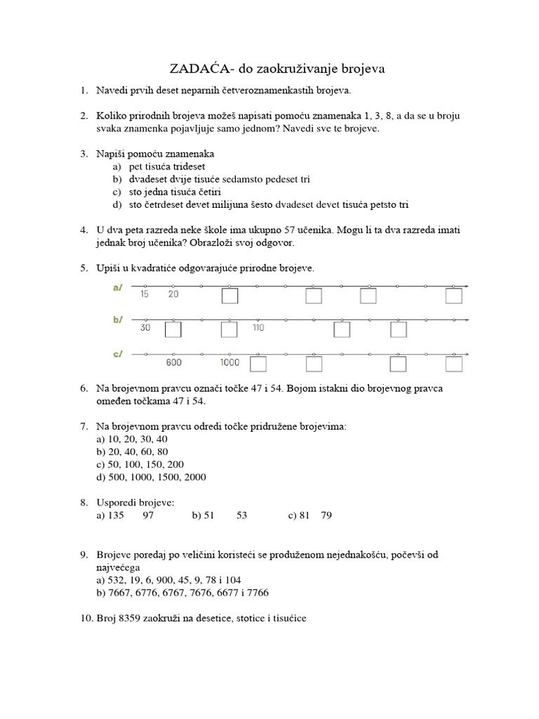 Prirodni Brojevi - Do Zaokruživanje Brojeva | PDF