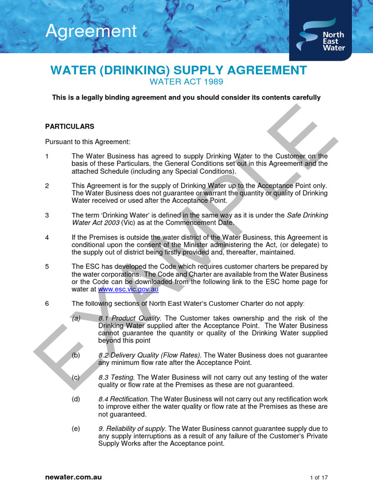 Water Supply Agreement | PDF | Breach Of Contract | Taxes