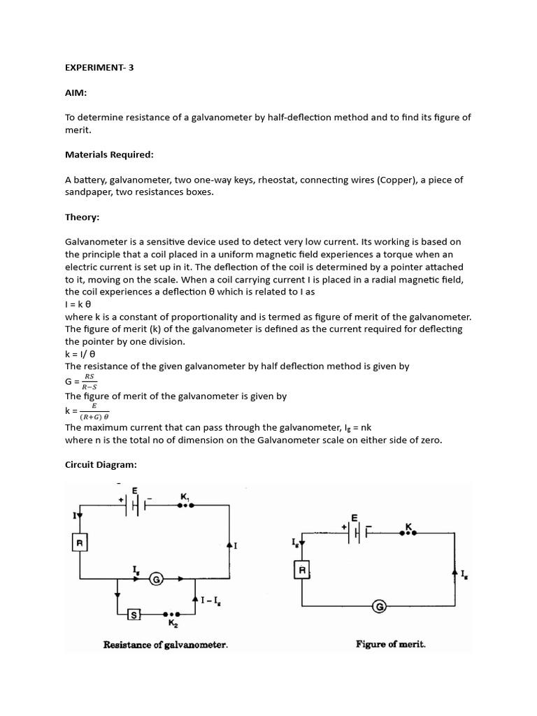 To Determine Resistance of A Galvanometer by Half-Deflection Method and ...