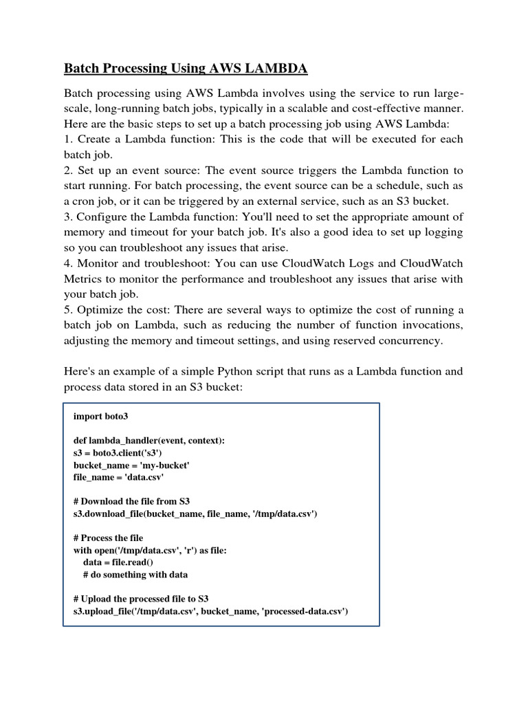 Batch Processing Using AWS LAMBDA | PDF | Software | Computing