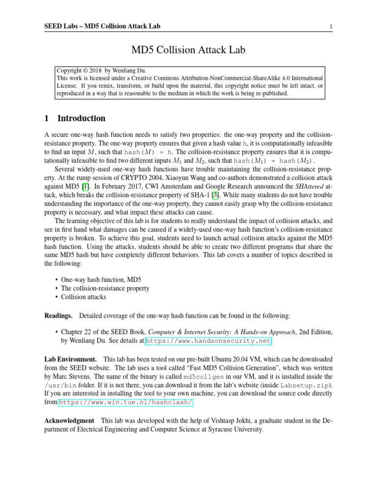 Lab2 Crypto Md5 Collision Pdf Algorithms Computer Science 5522