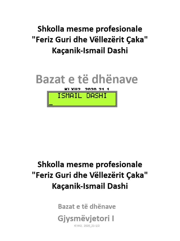 Bazat e Të Dhënave 1/2 | PDF
