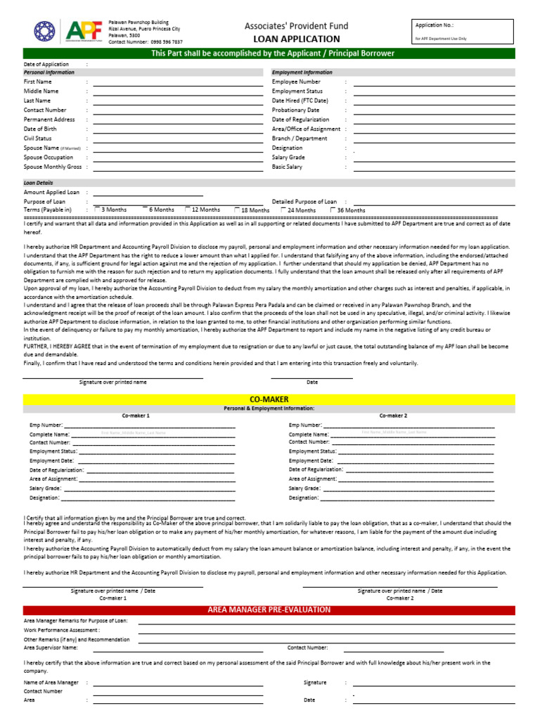 APF Application Form v05022019 (For Branch) | PDF | Loans | Payroll