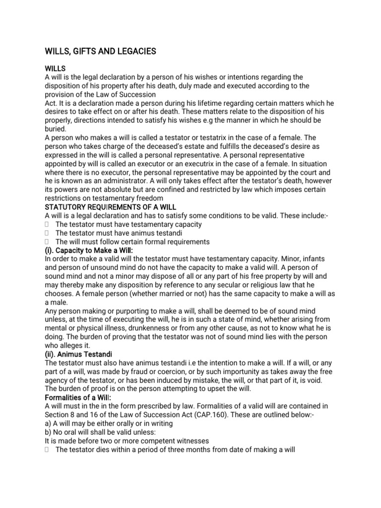 WILLS, Legacy Gift | PDF | Will And Testament | Probate