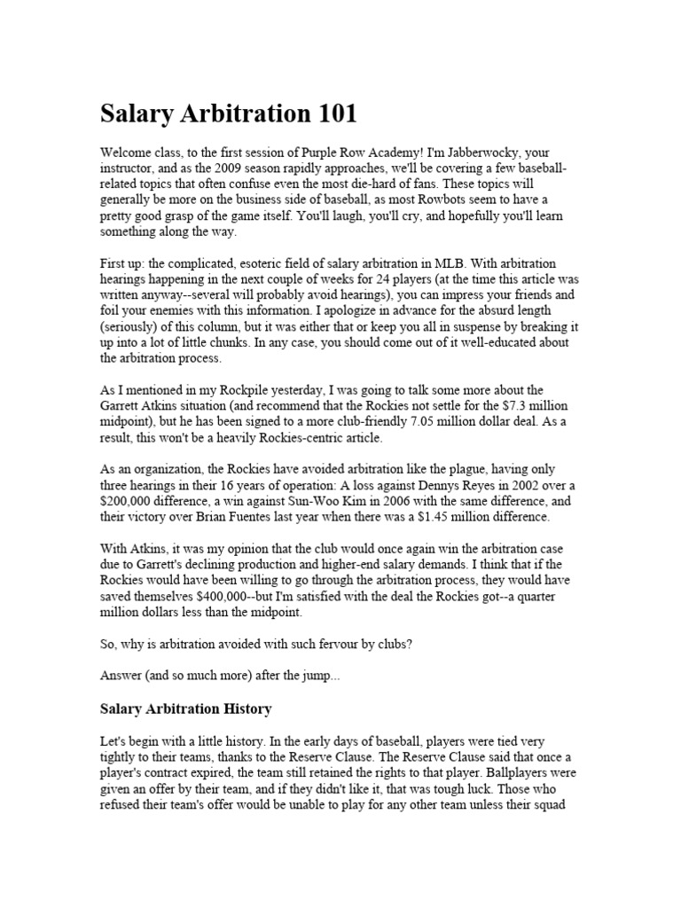 Salary Arbitration 101 | PDF