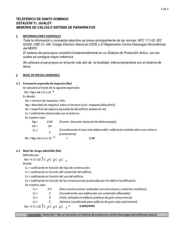 9.memoria de Calculo Sistema de Pararrayos.t1.v-1 | PDF | Ingenieria Eléctrica | Electricidad