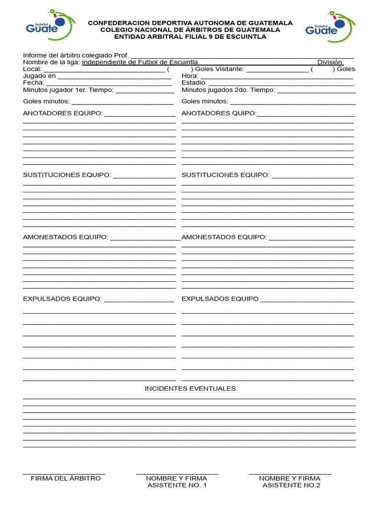 Informe Arbitral Liga Escuintla | PDF | Árbitro | Deportes