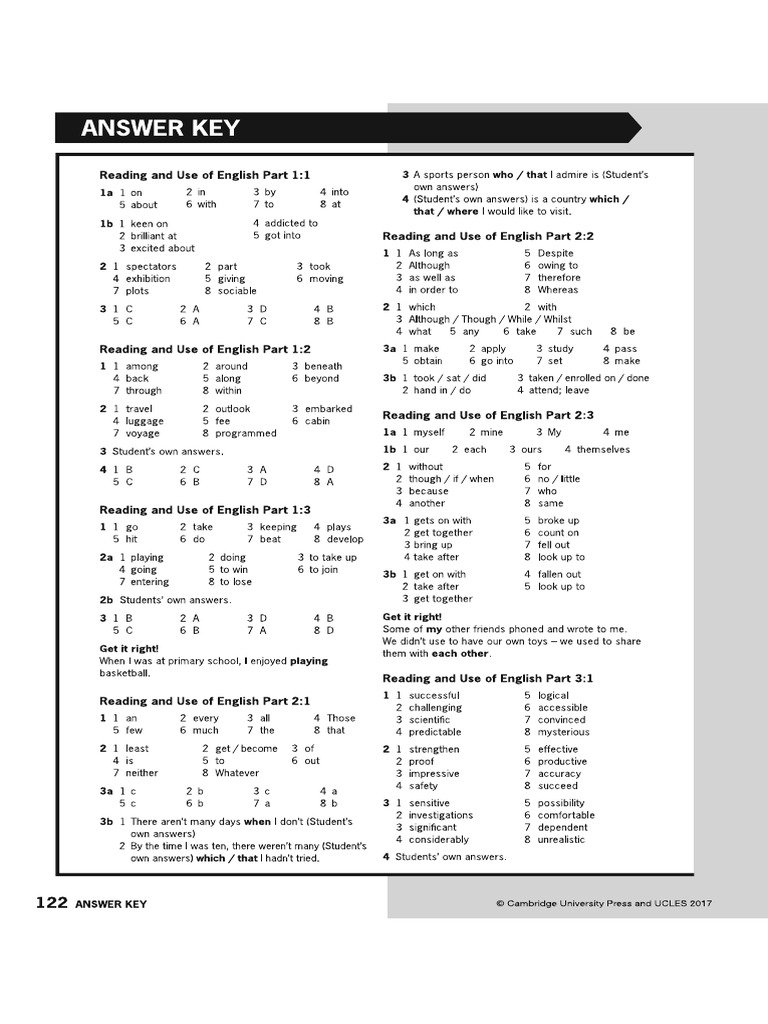 Exam Booster B2 FIRST - Answer Key | PDF