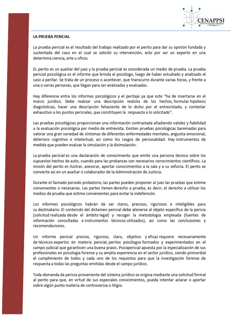 La Prueba Pericial | PDF | Testigo experto | Evidencia (ley)