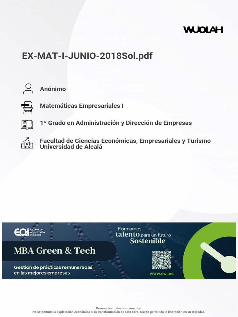 Wuolah Free EX MAT I JUNIO 2018sol | PDF