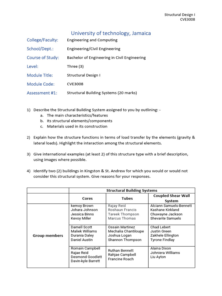 Structural Design 1 Assessment #1 | PDF | Physical Sciences | Engineering
