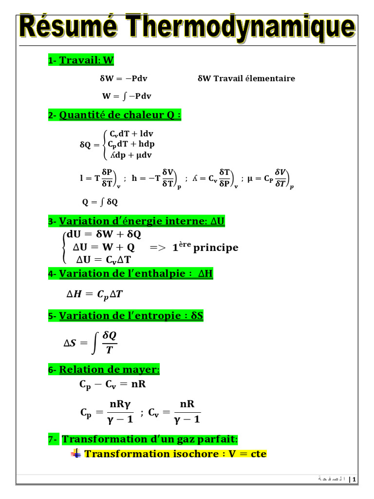 Résumer Thermodynamique SMPC S1-1 | PDF