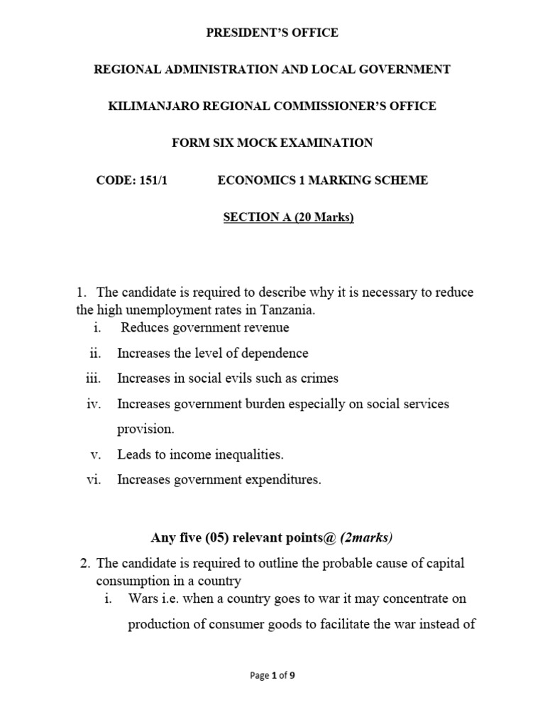 Economics 1 Marking Scheme | Download Free PDF | Cost Of Living ...