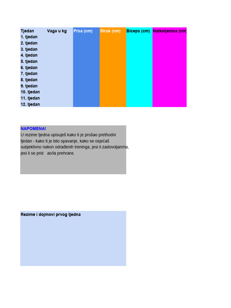 Tjedno Praćenje - Tablica | PDF