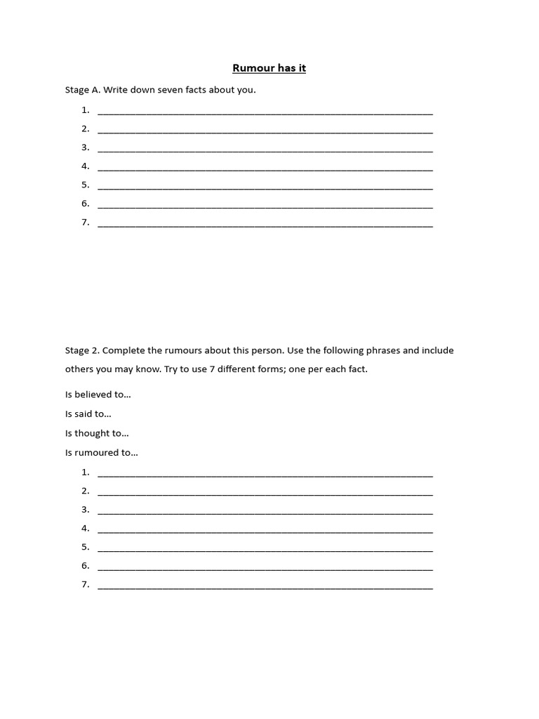 Rumour Has It: Personal Facts Activity | PDF