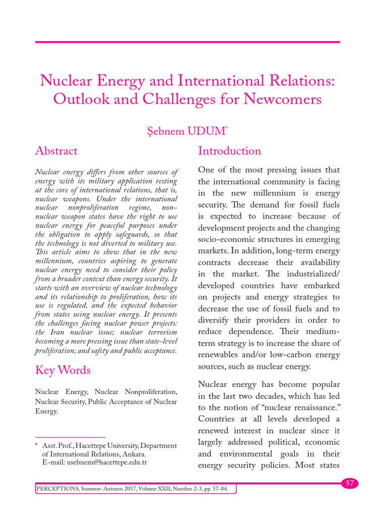 Nuclear Energy and International Relations: Outlook and Challenges For ...
