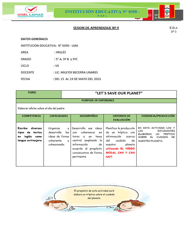 Sesion 9 Ingles 3ro y 5to | PDF