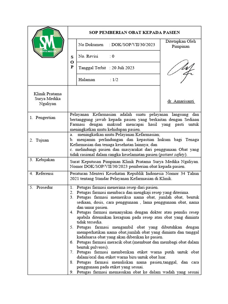 Sop Pemberian Obat Kepada Pasien Terbaru | PDF