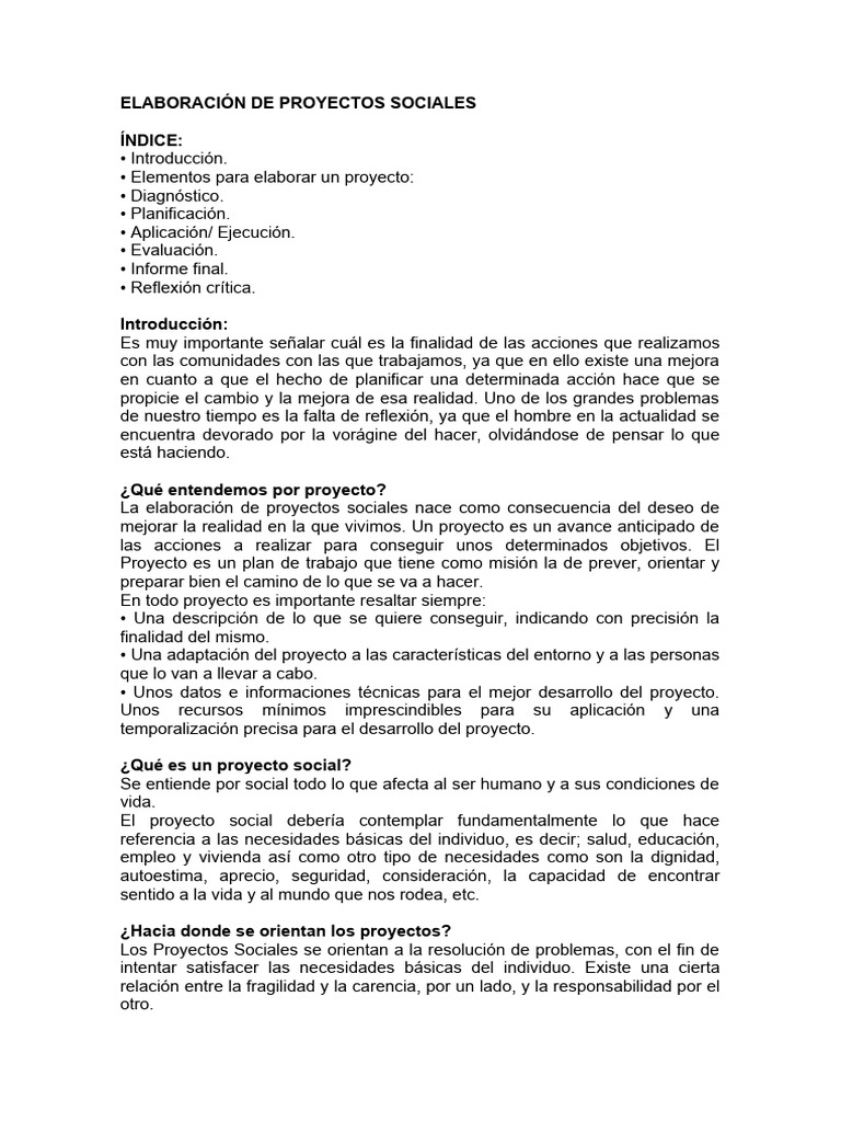 Elaboración de Proyectos Sociales | PDF | Planificación | Evaluación