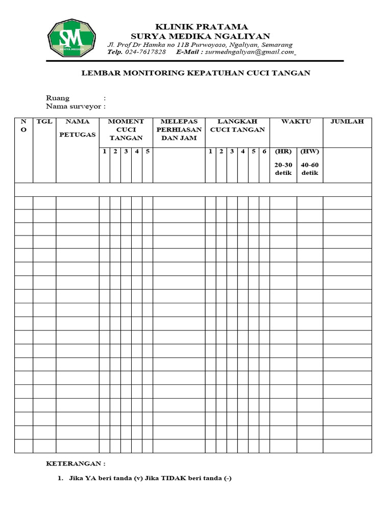 Lembar Monitoring Kepatuhan Cuci Tangan | PDF