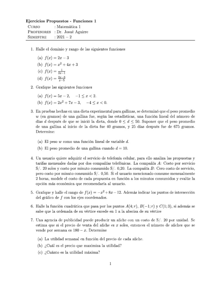Lista Ejercicios Funciones 1 | PDF