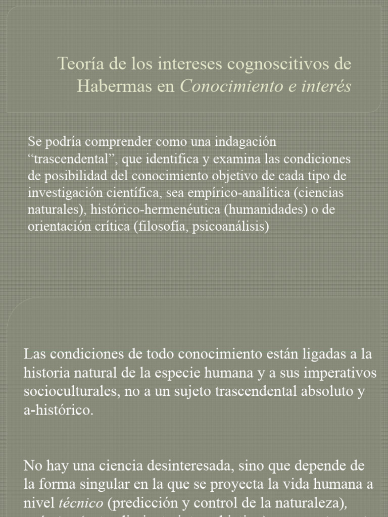 Teoría de Los Intereses Cognoscitivos de Habermas en | PDF | Jürgen Habermas | Conocimiento