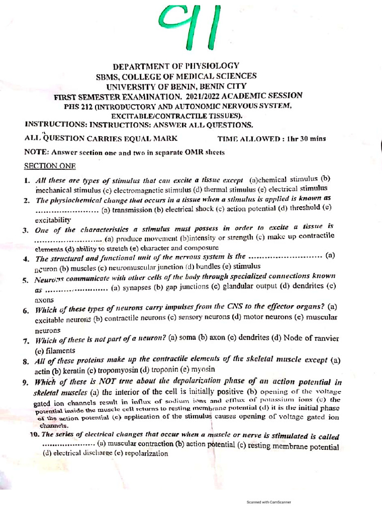 PHS 211 Past Questions | PDF