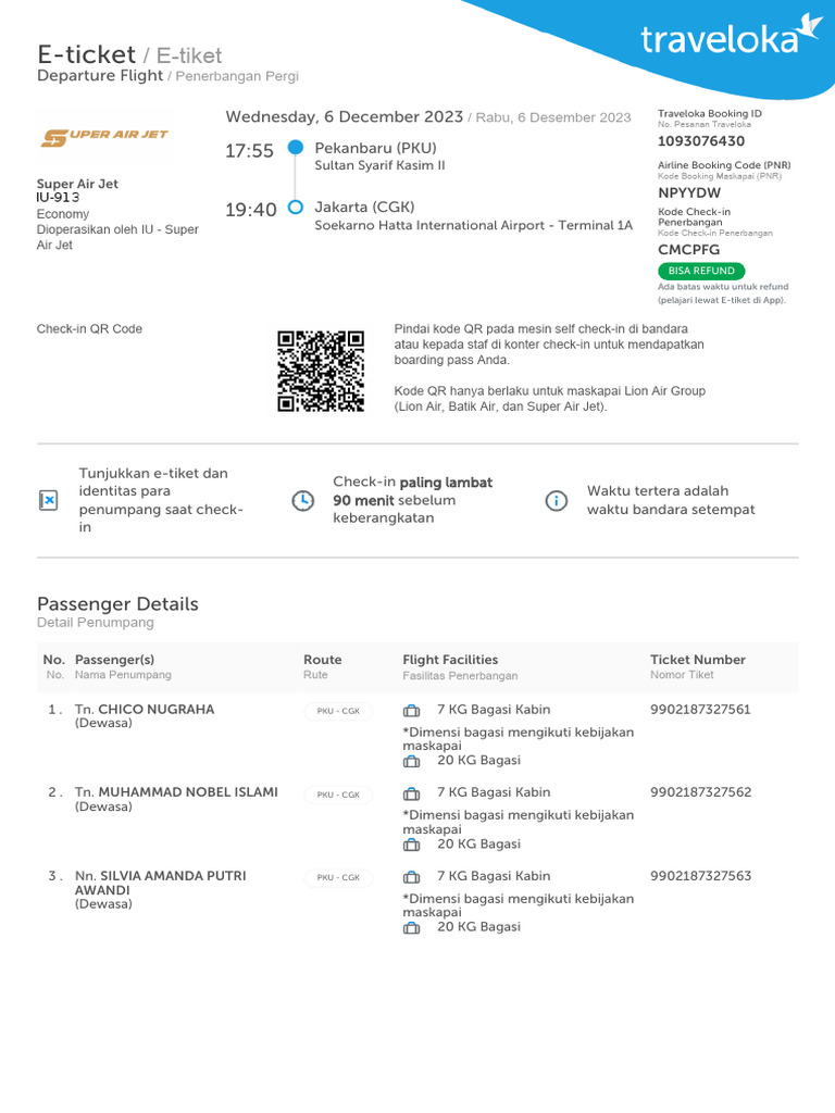 Rivaldi Nabil Pratama-PKU-CMCPFG-CGK-FLIGHT - ORIGINATING | PDF