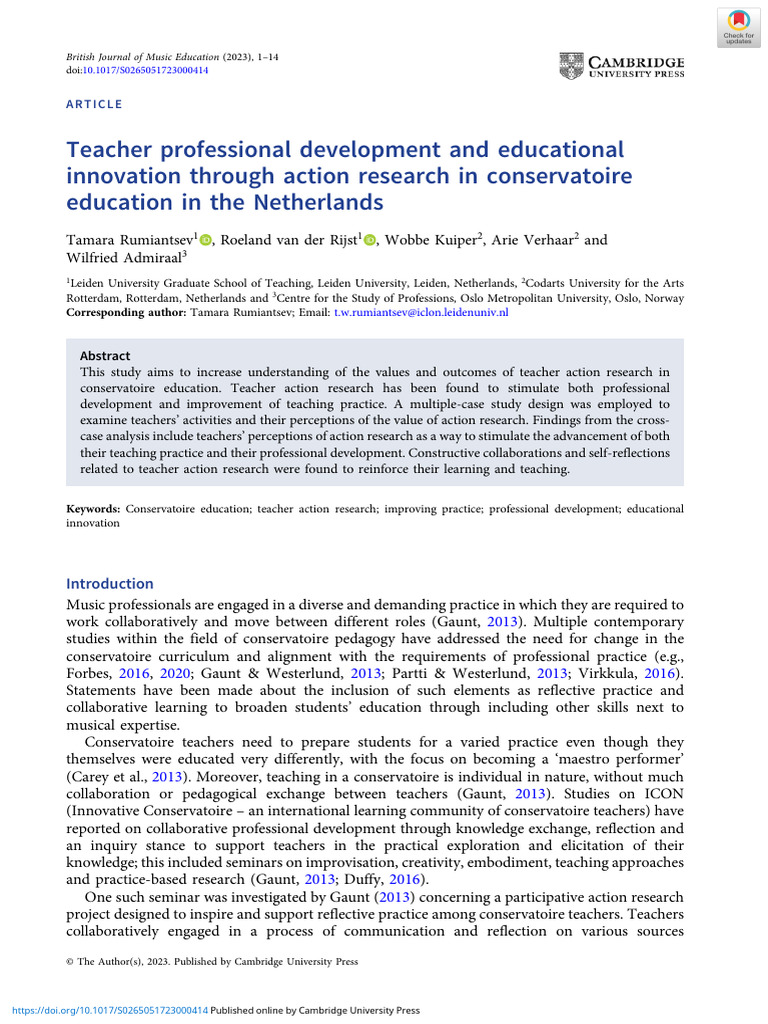 Teacher Professional Development and Educational Innovation Through Action Research in ...