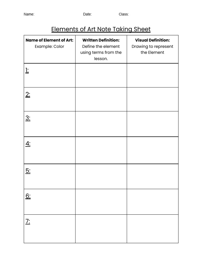 Elements of Art Guided Note Sheet | PDF | Art