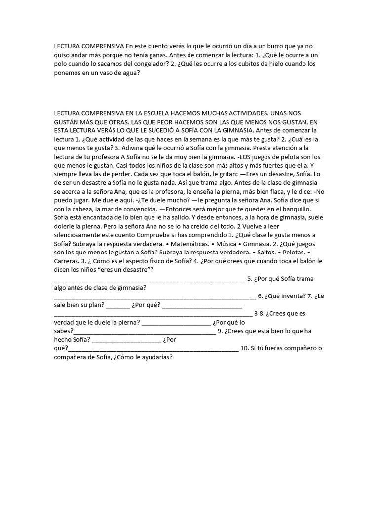Lectura Comprensiva para Primaria | PDF | Deportes y actividades al ...