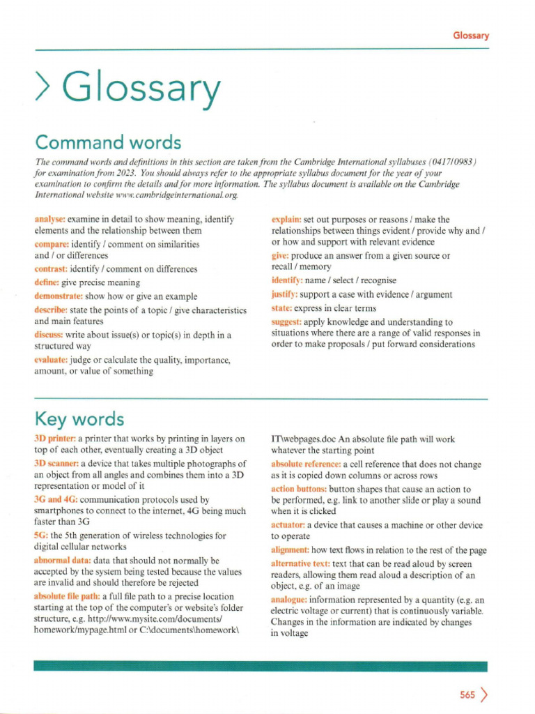 ICT-Cambridge IG 3rd Glossary | PDF