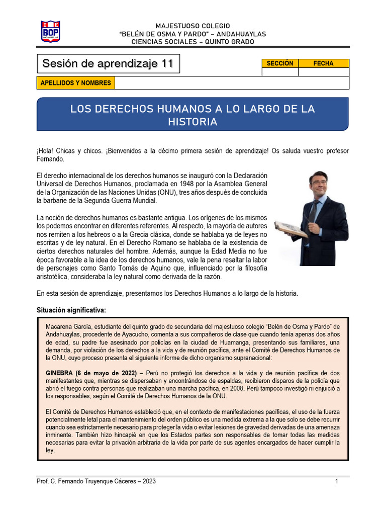Ficha de Aprendizaje Eda 5 - 5to. Grado (10-11-2023) | PDF | Derechos humanos | Derechos