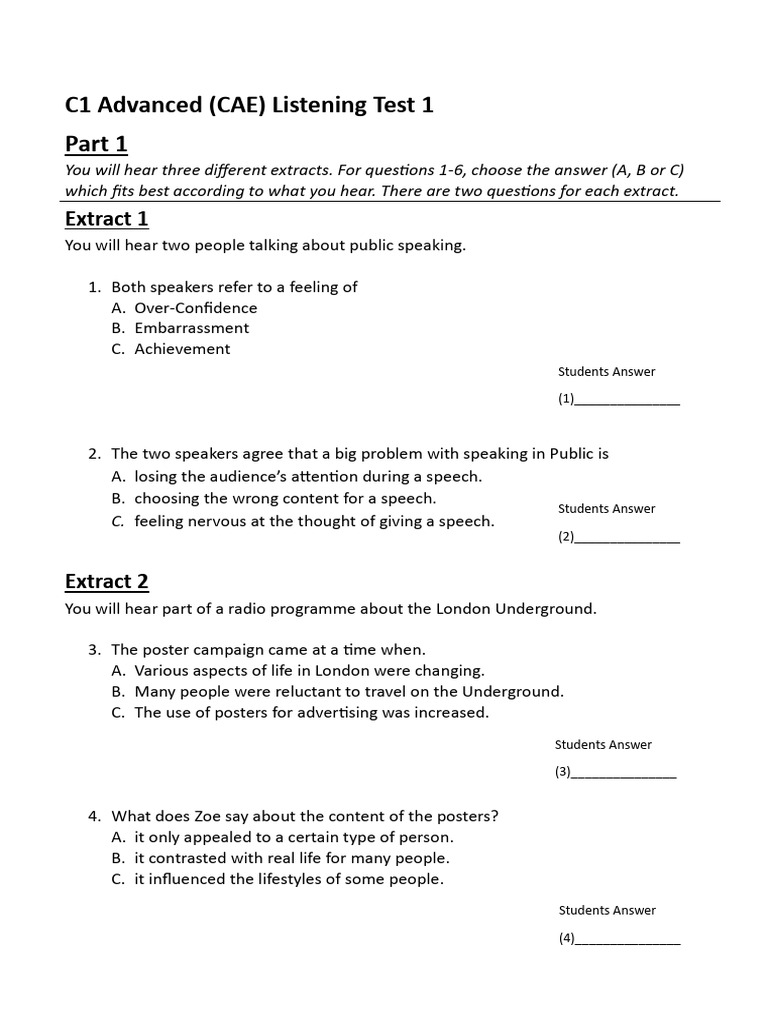 C1 Advanced (CAE) Listening Test | PDF | Human Communication